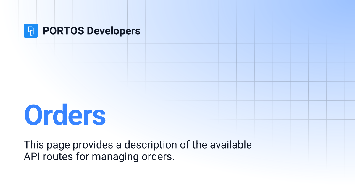 Orders | PORTOS Developers